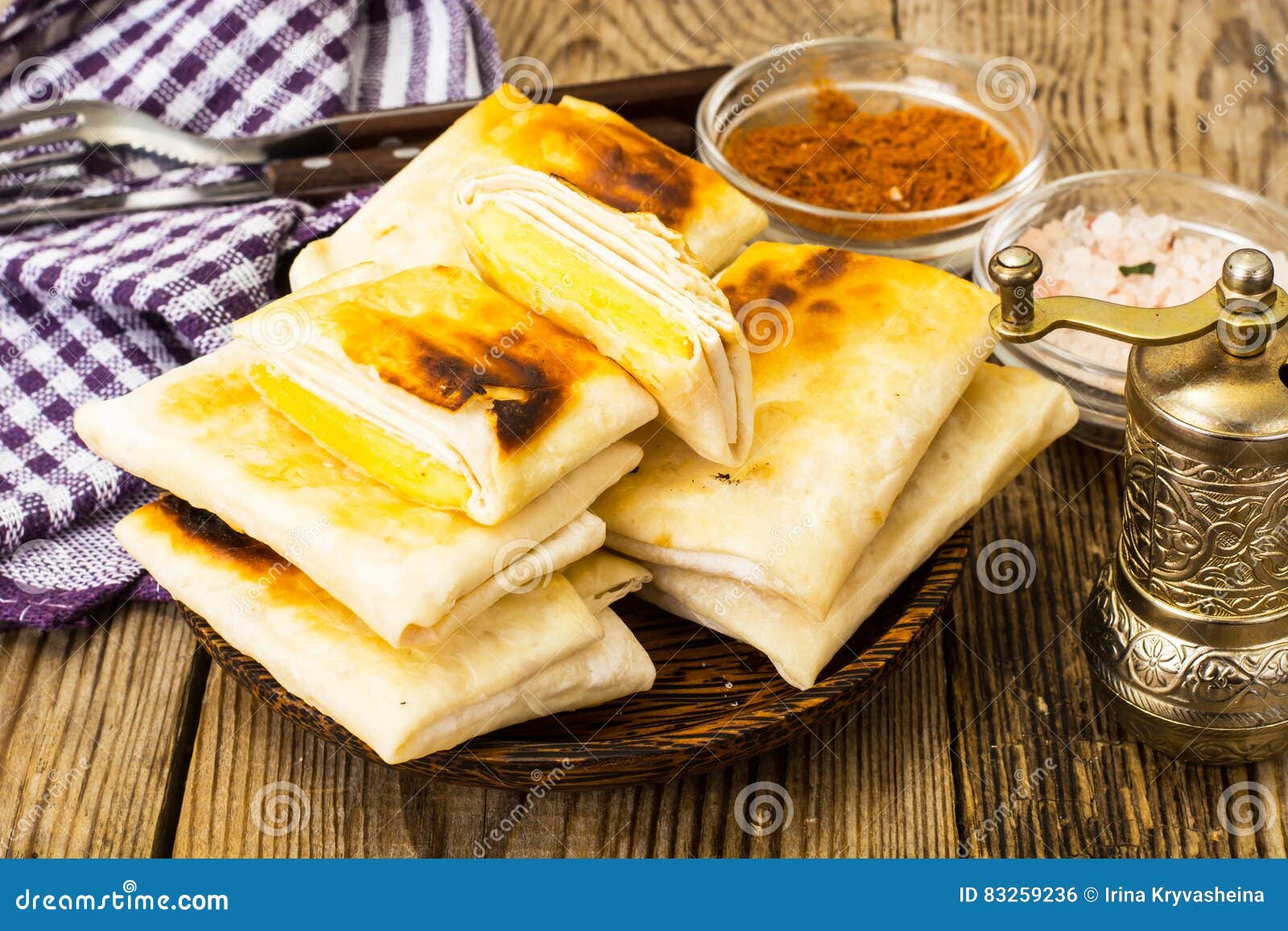 Fried Pita Bread with Cheese Stock Photo - Image of fast, flat: 83259236