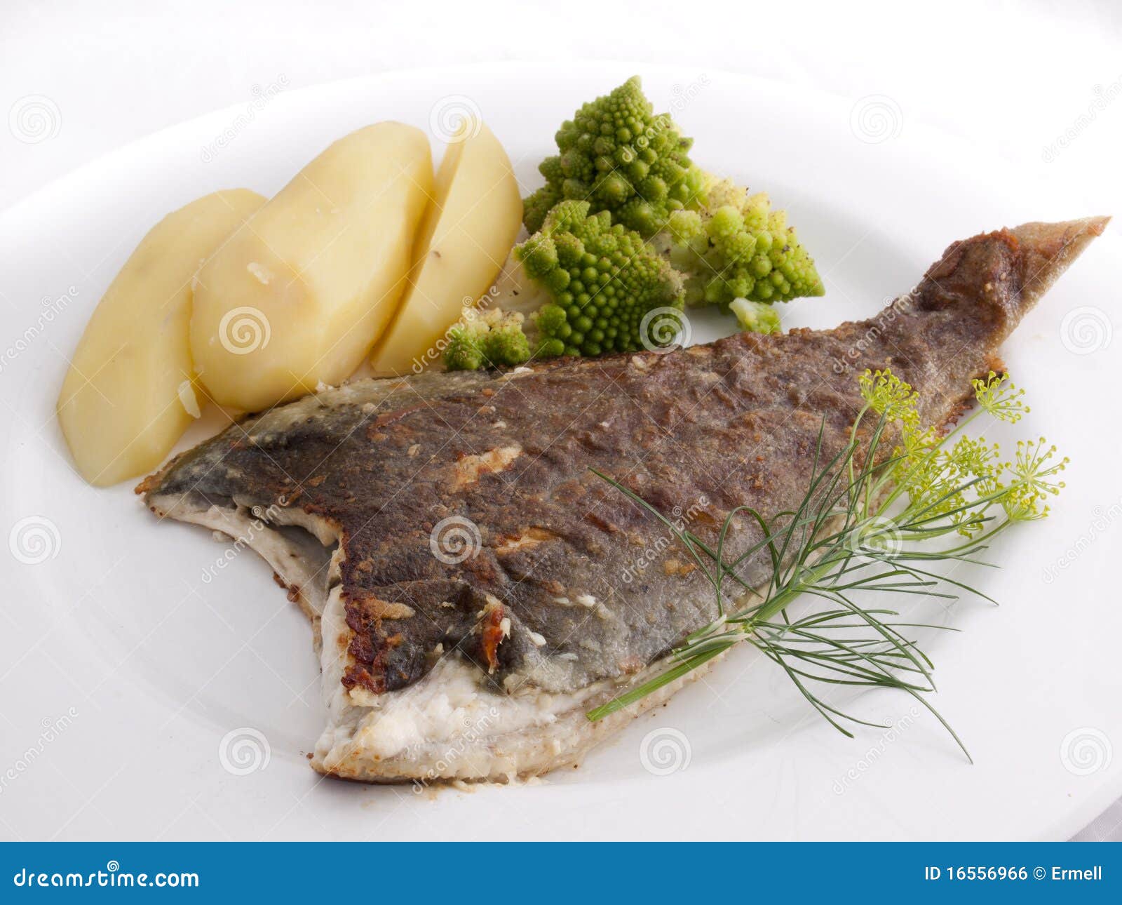 Fried Plaice Fillet With Herb Butter And Lemon On A Plate On A Wooden ...
