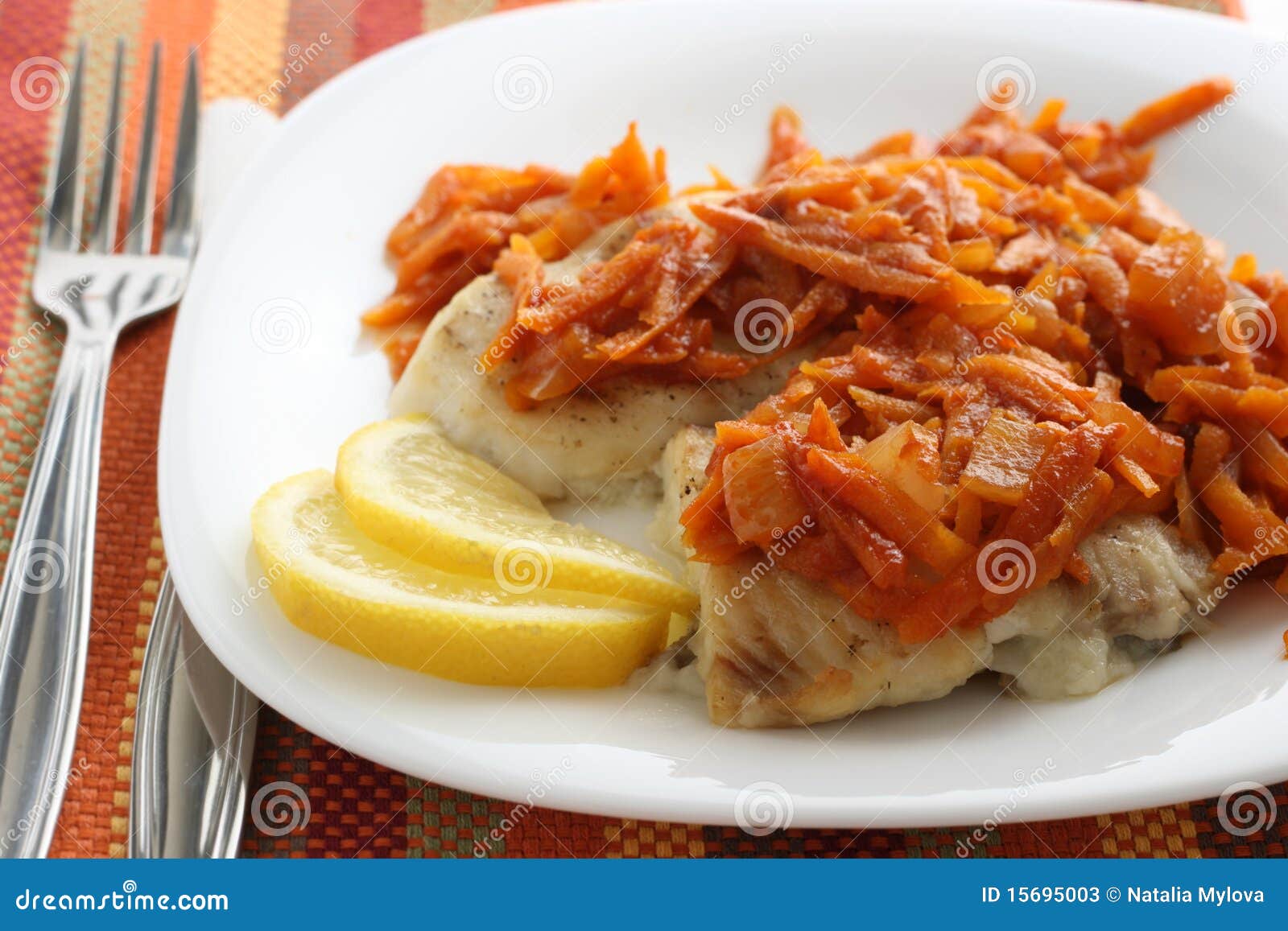 Fried Plaice with Carrot and Lemon Stock Image - Image of brown, plaice ...