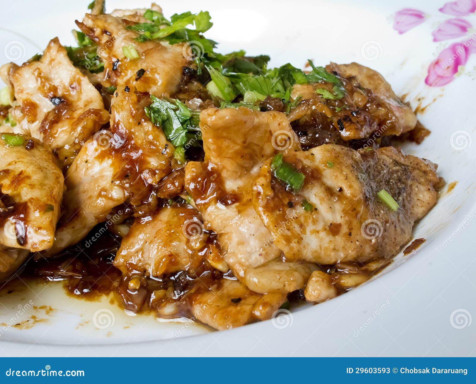 Fried pock and garlic stock image. Image of vegetable - 29603593