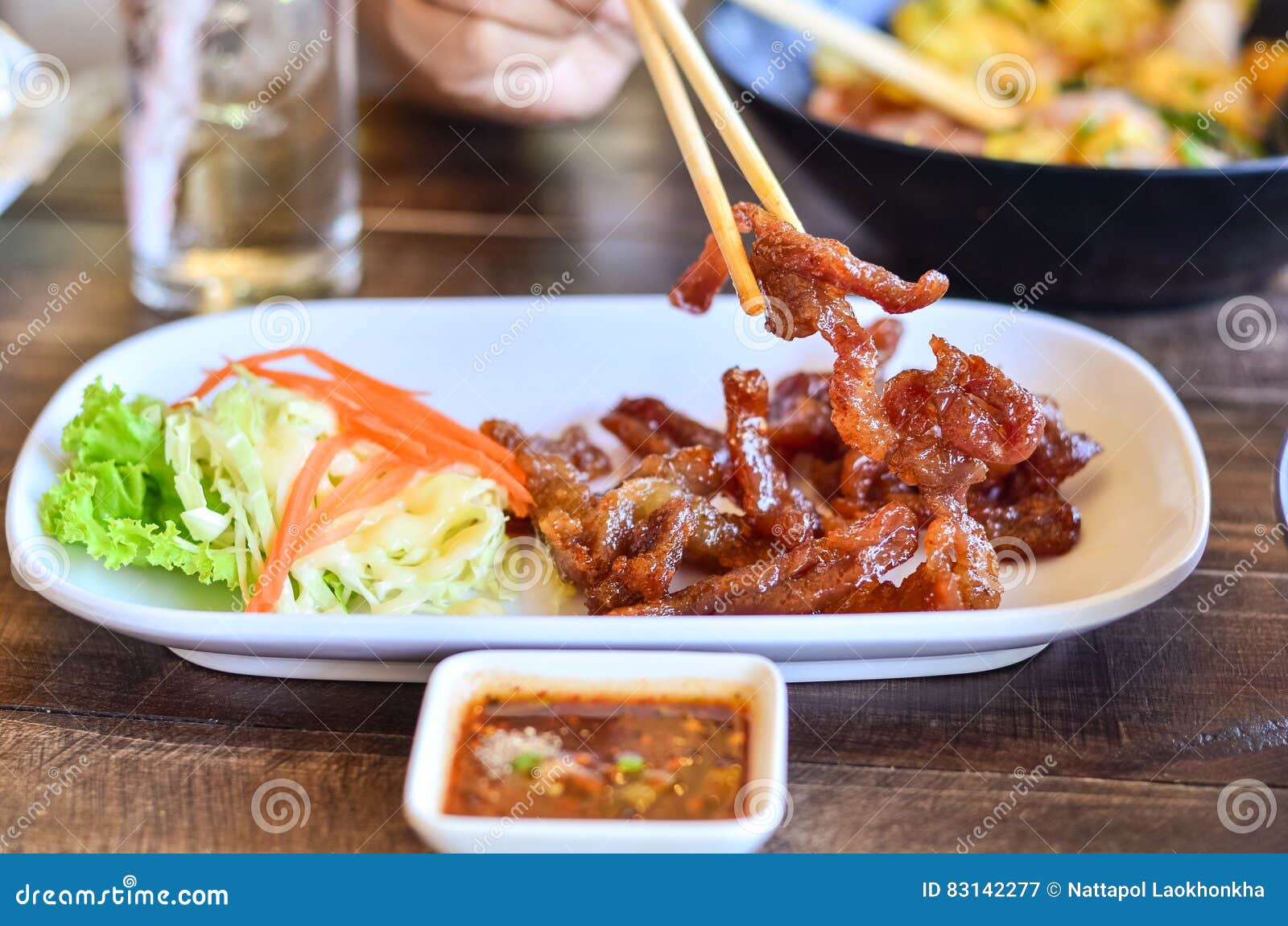 Fried Poke with Spicy Sauce Stock Image - Image of thai, menu: 83142277