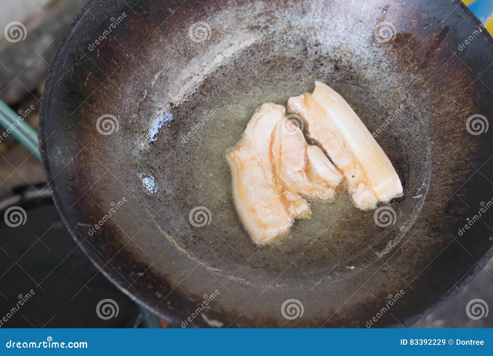 Fried Pork Cooking in Stainless Still Pan Stock Image - Image of ...
