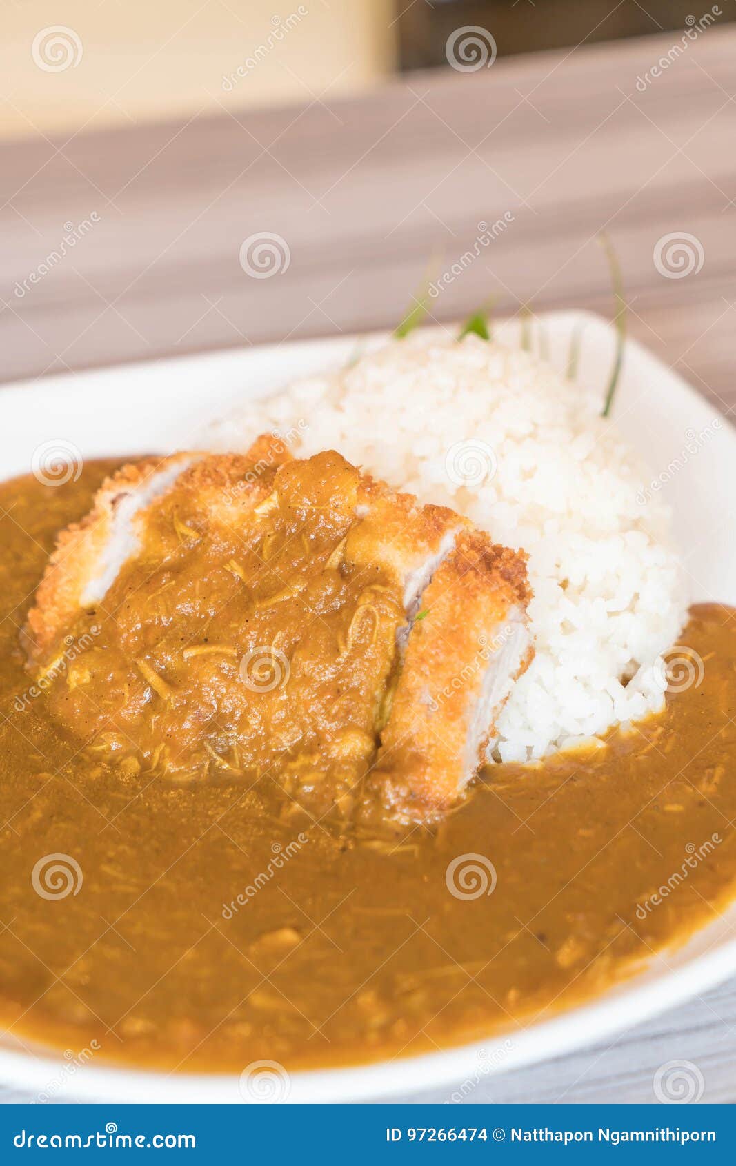 Fried pork with curry rice stock photo. Image of asia - 97266474
