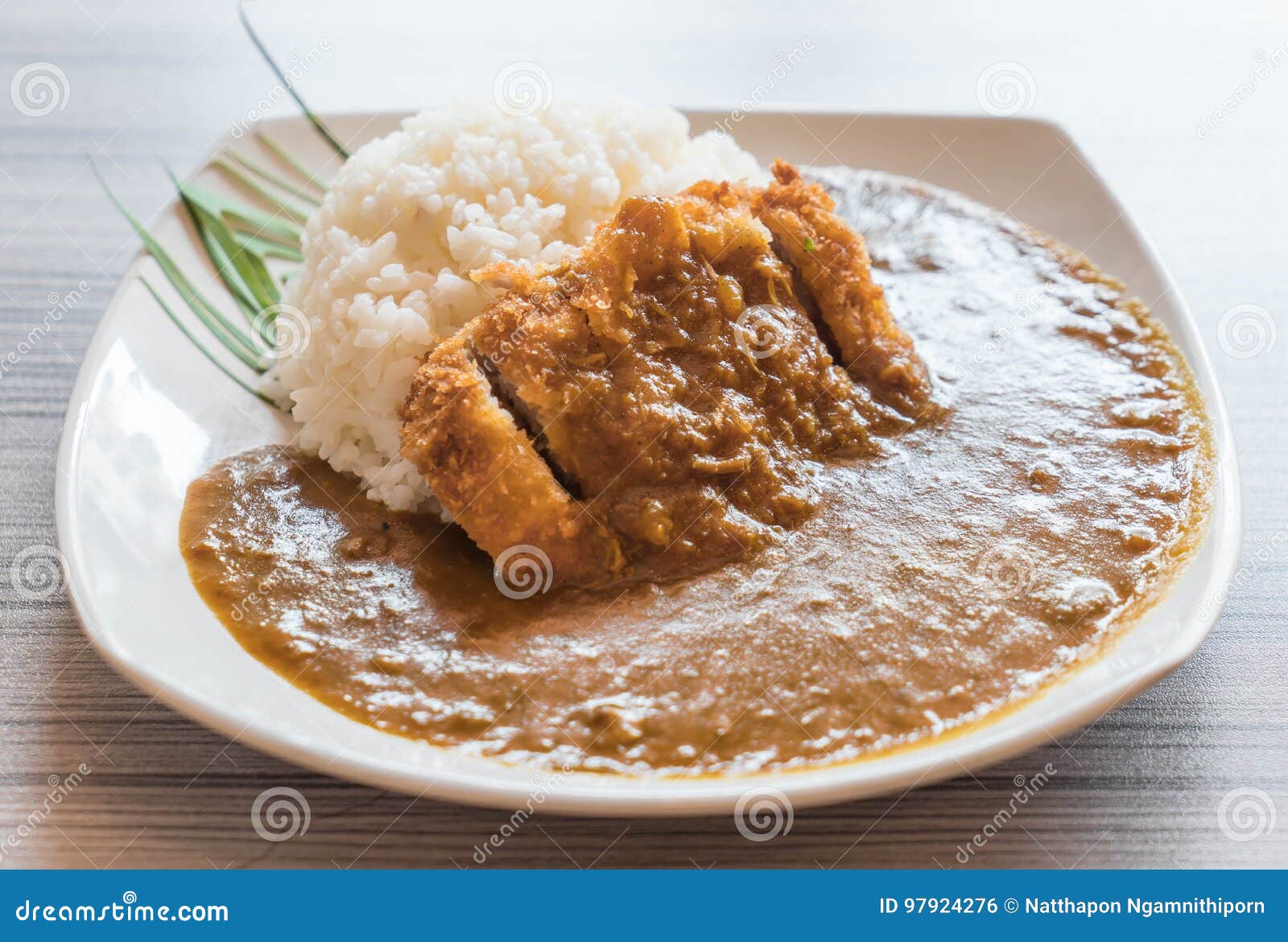 Fried pork with curry rice stock photo. Image of food - 97924276
