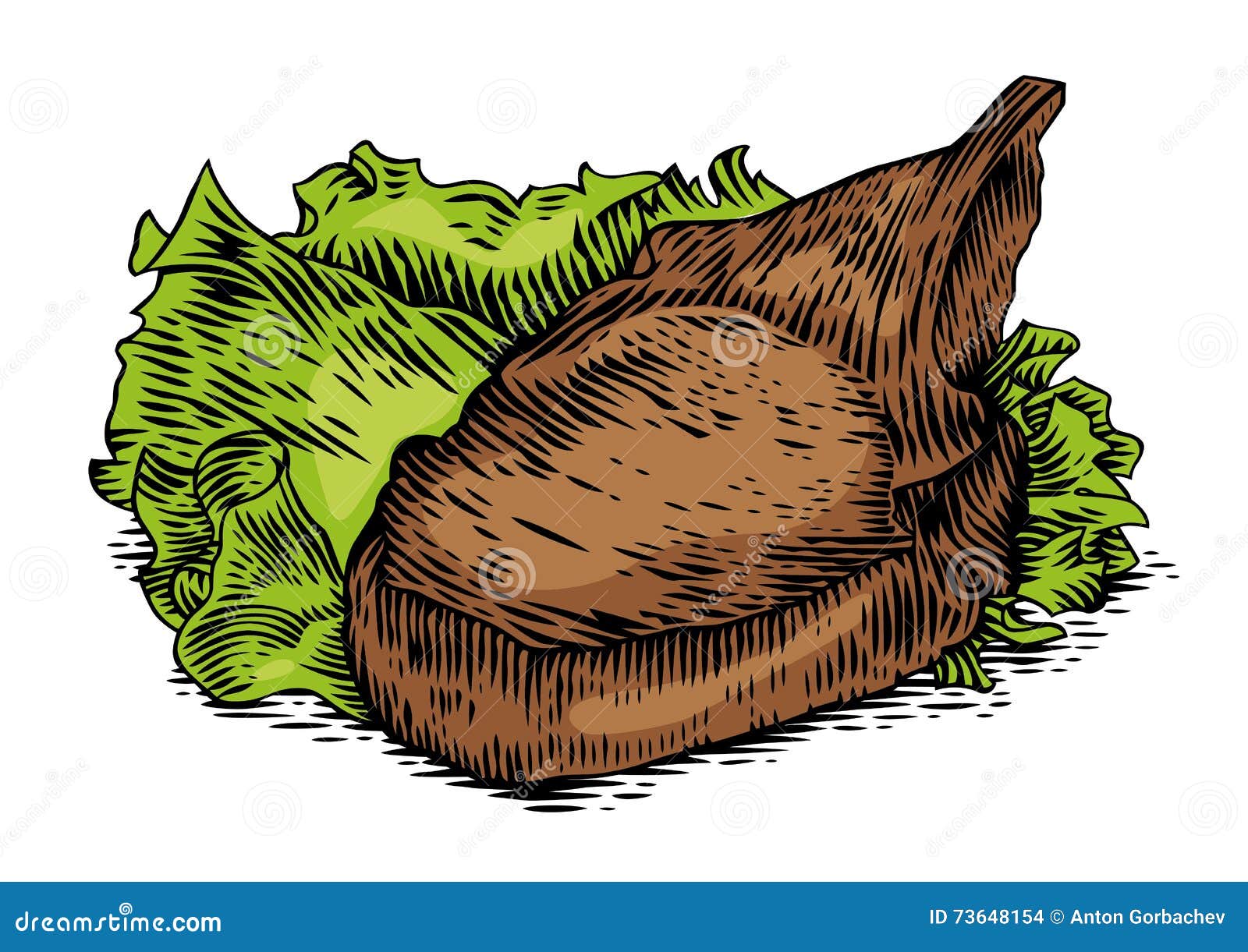 Fried Pork Cutlet on the Fresh Lettuce Stock Vector - Illustration of ...