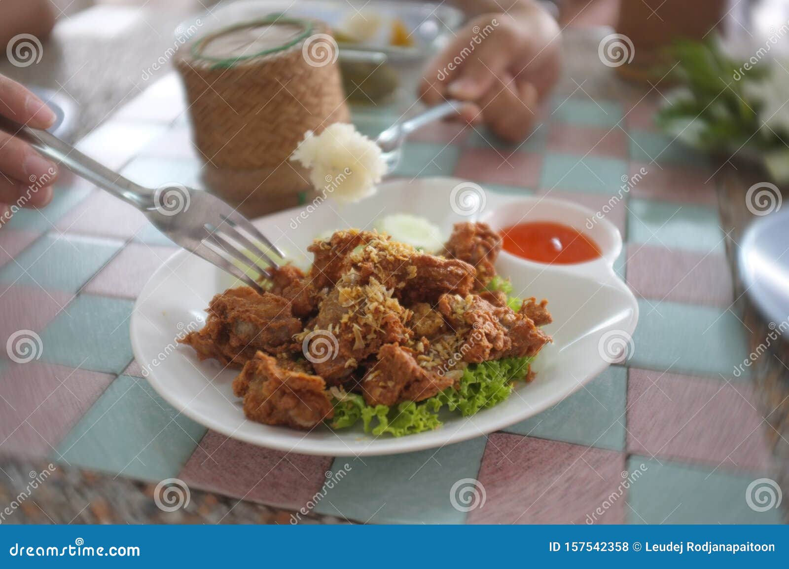 Fried Pork Intestine with Garlic Stock Photo - Image of asia, dish ...
