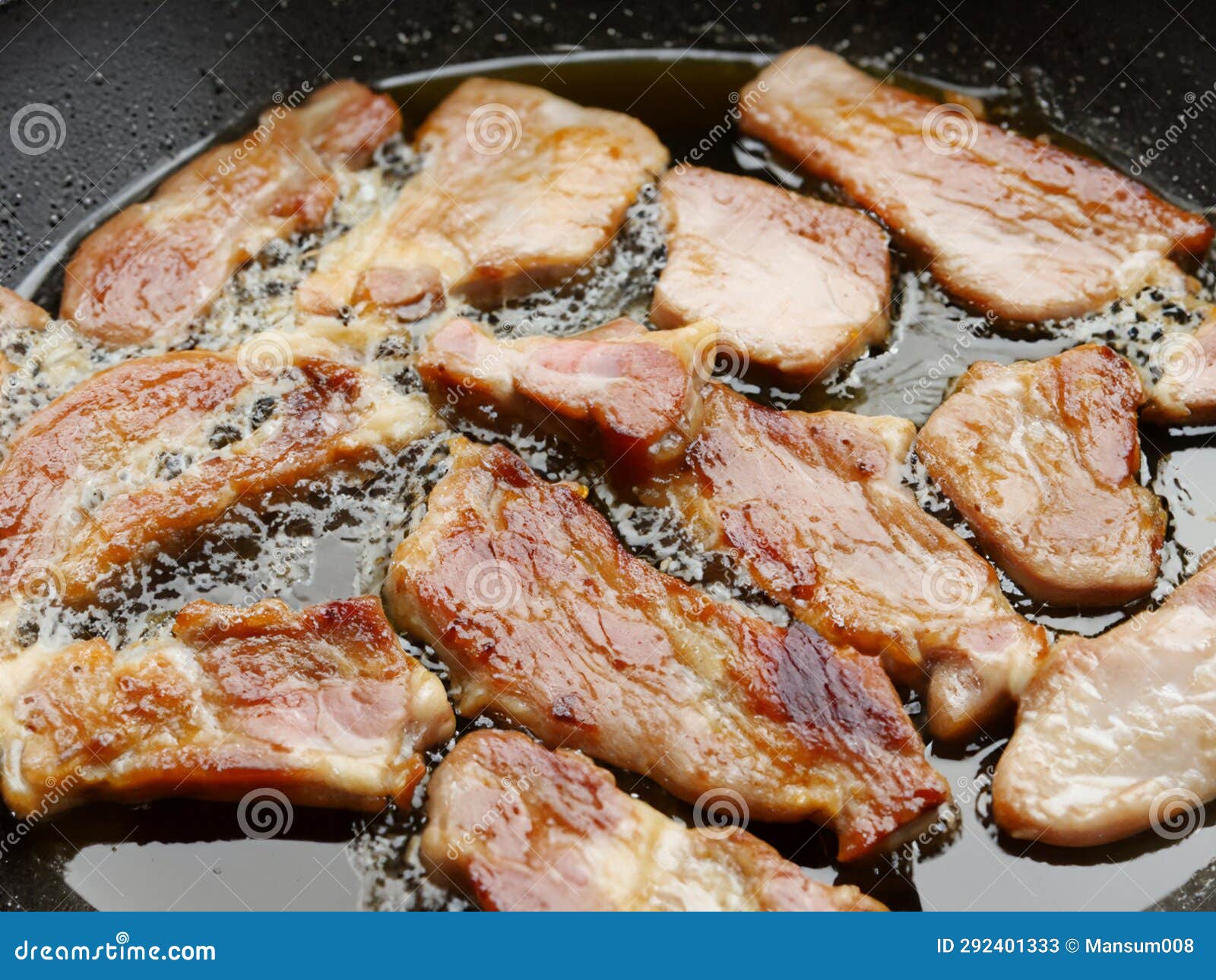 Fried pork in pan stock image. Image of meal, traditional - 292401333