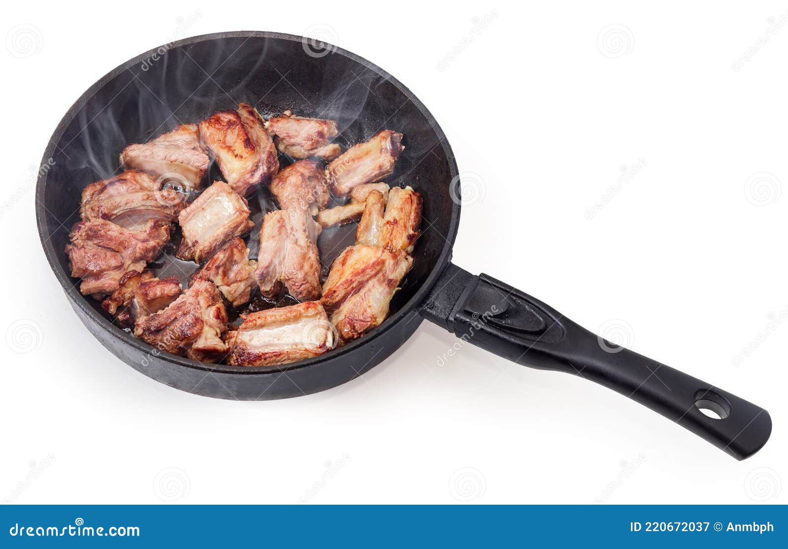Fried Pork Ribs in Frying Pan on a White Background Stock Image - Image ...