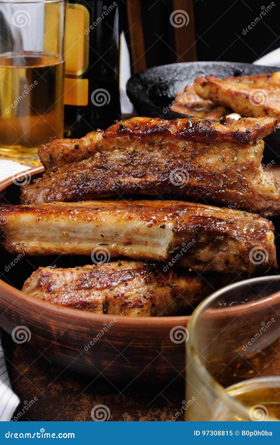 Fried pork ribs stock image. Image of beer, ketchup, meat - 97308815