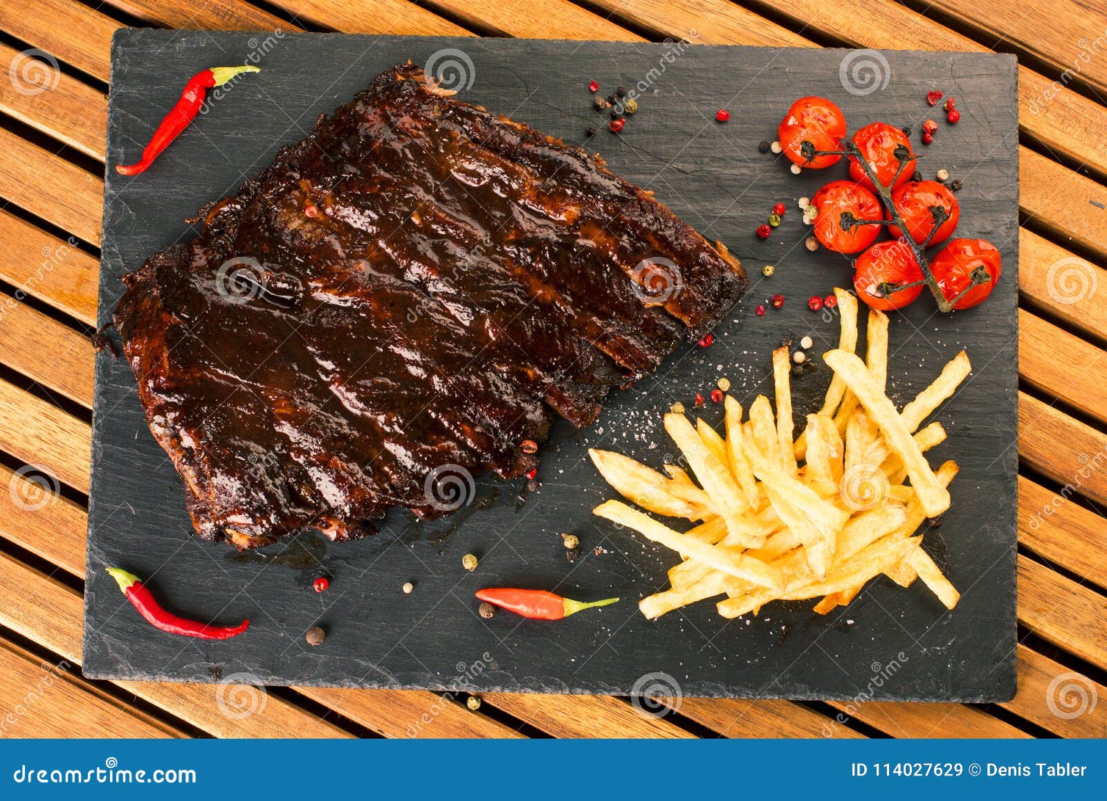 Fried Pork Ribs on Stone Plate Stock Image - Image of pork, prepared ...