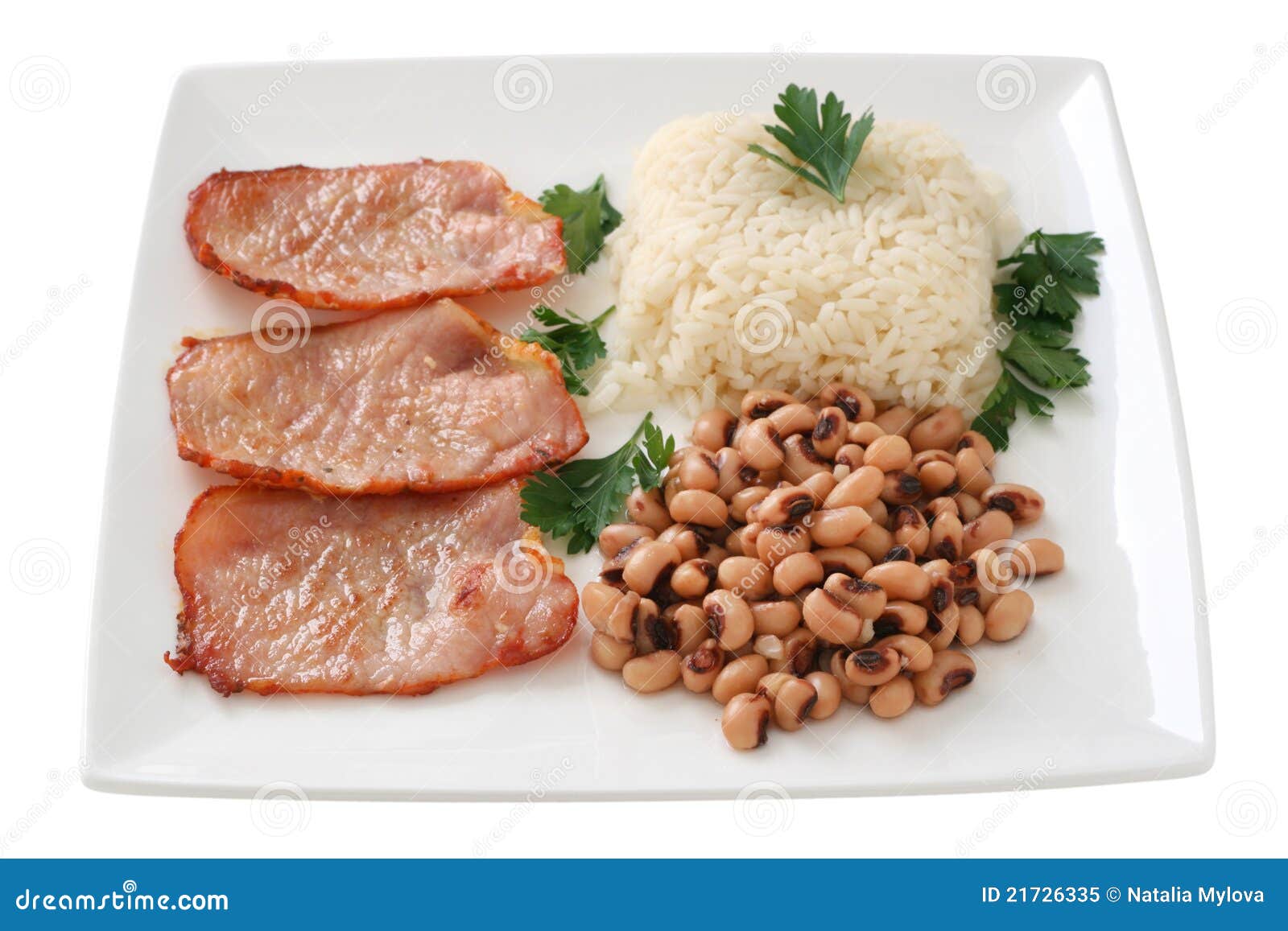 Fried Pork with Rice and Beans Stock Image - Image of meat, boiled ...