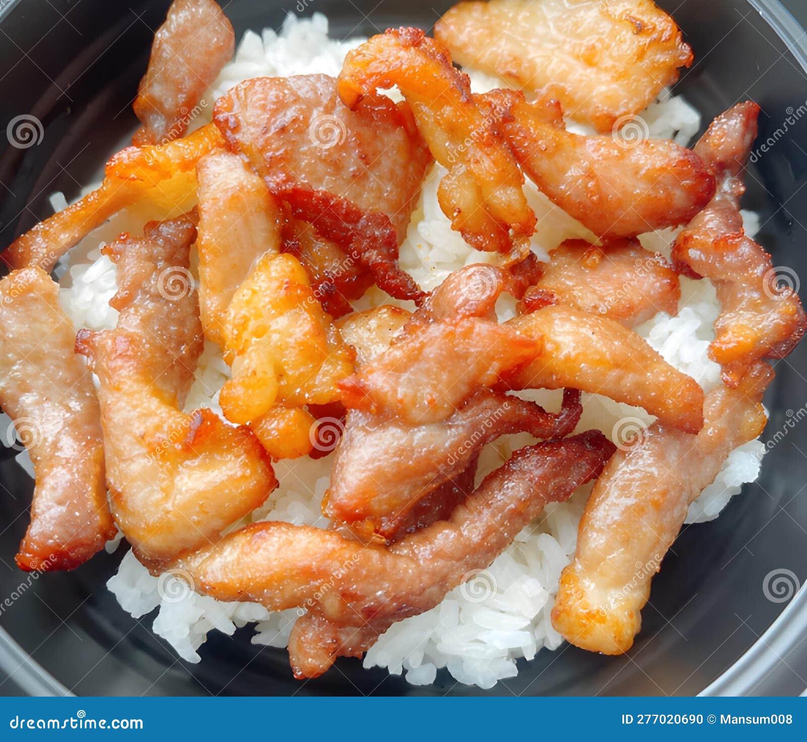 Fried Pork with Rice on Plate Stock Photo - Image of fried, lunch ...