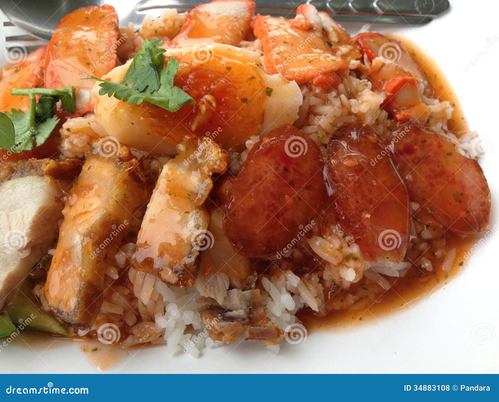 Fried Pork and Sausage with Rice Stock Photo - Image of chinese, dinner ...