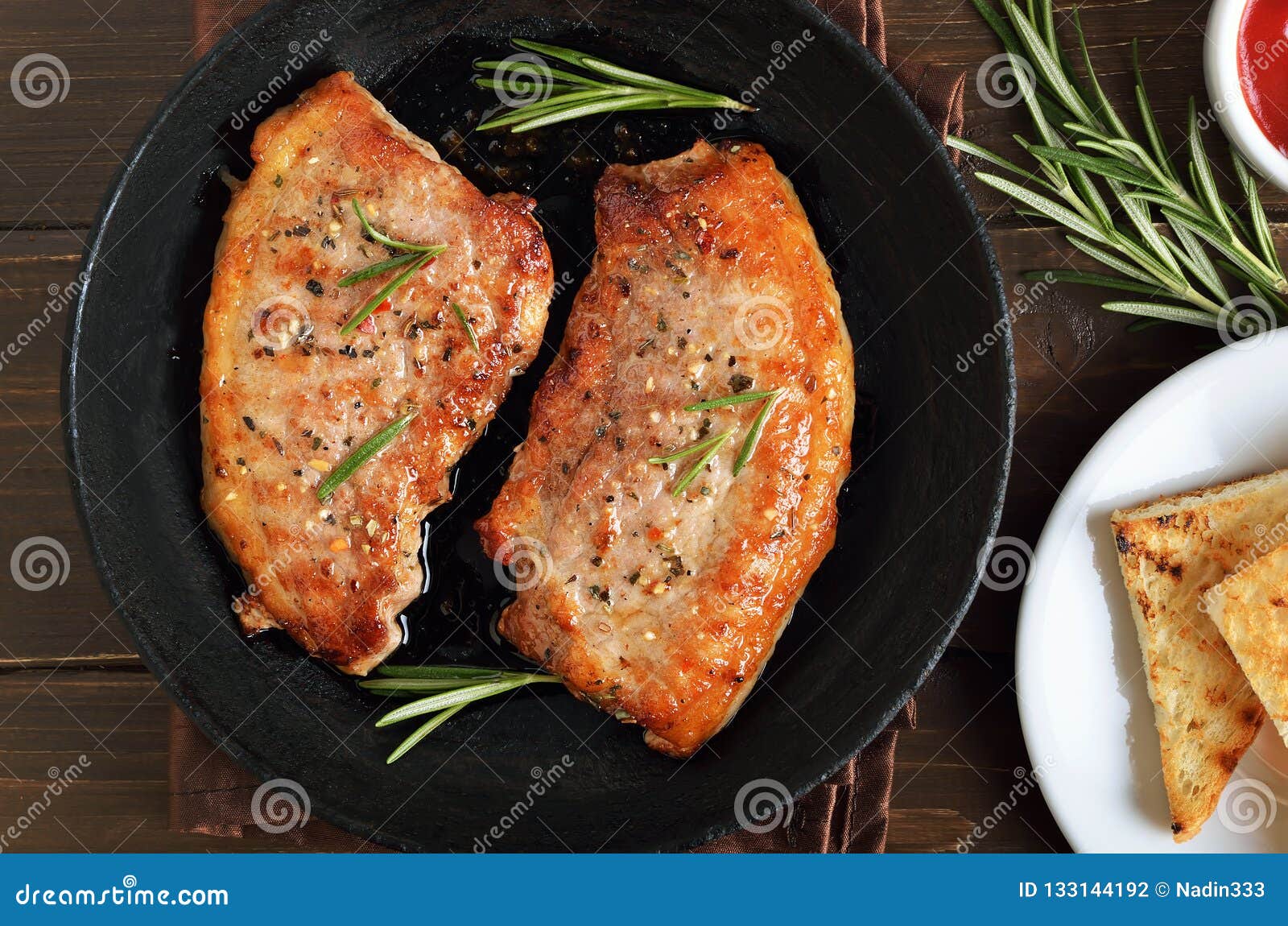 Fried pork steaks stock photo. Image of delicious, close - 133144192