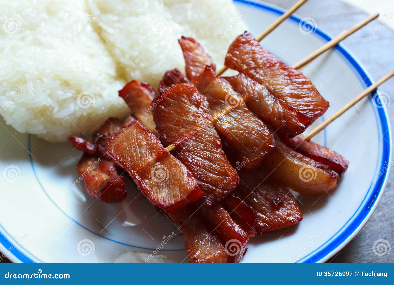 Fried Pork with Sticky Rice, Thai Style Food. Stock Image - Image of ...