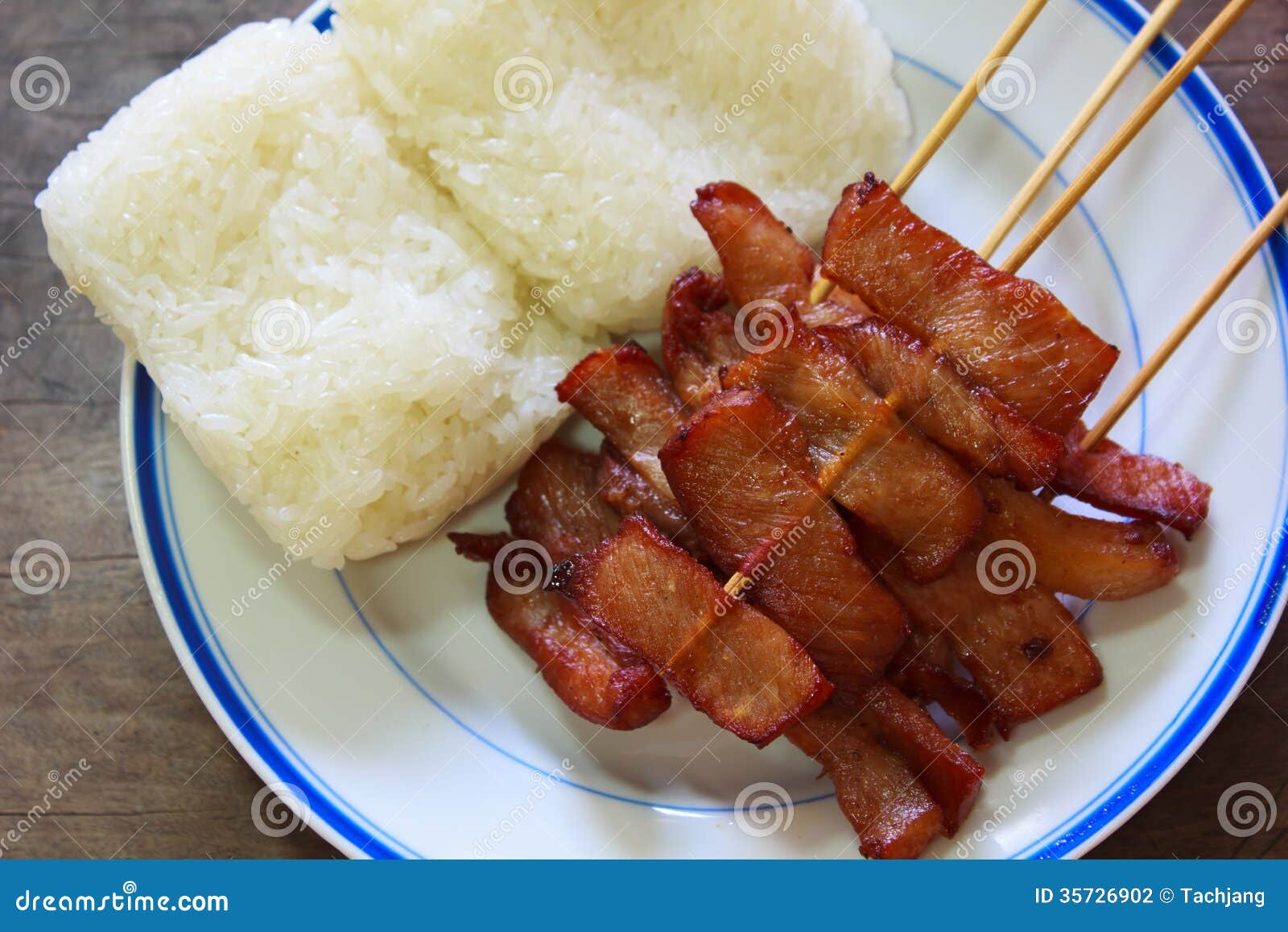 Fried Pork with Sticky Rice, Thailand. Stock Photo - Image of dish ...
