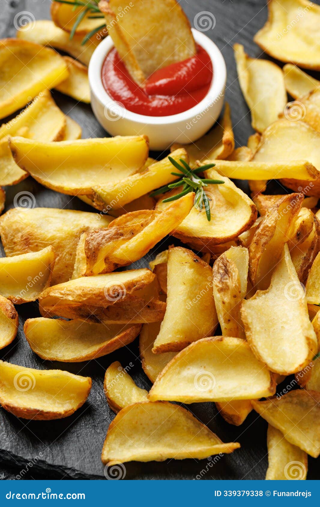 Fried Potato Dippers with Ketchup on a Stone Board Stock Photo - Image ...
