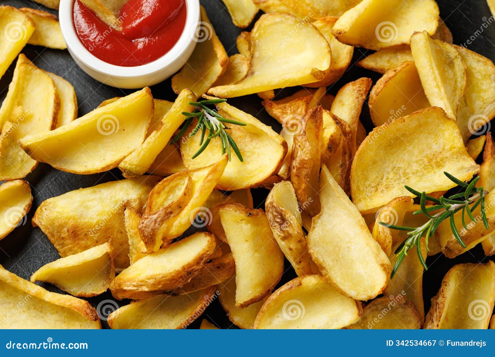 Fried Potato Dippers with Ketchup on a Stone Board Stock Image - Image ...