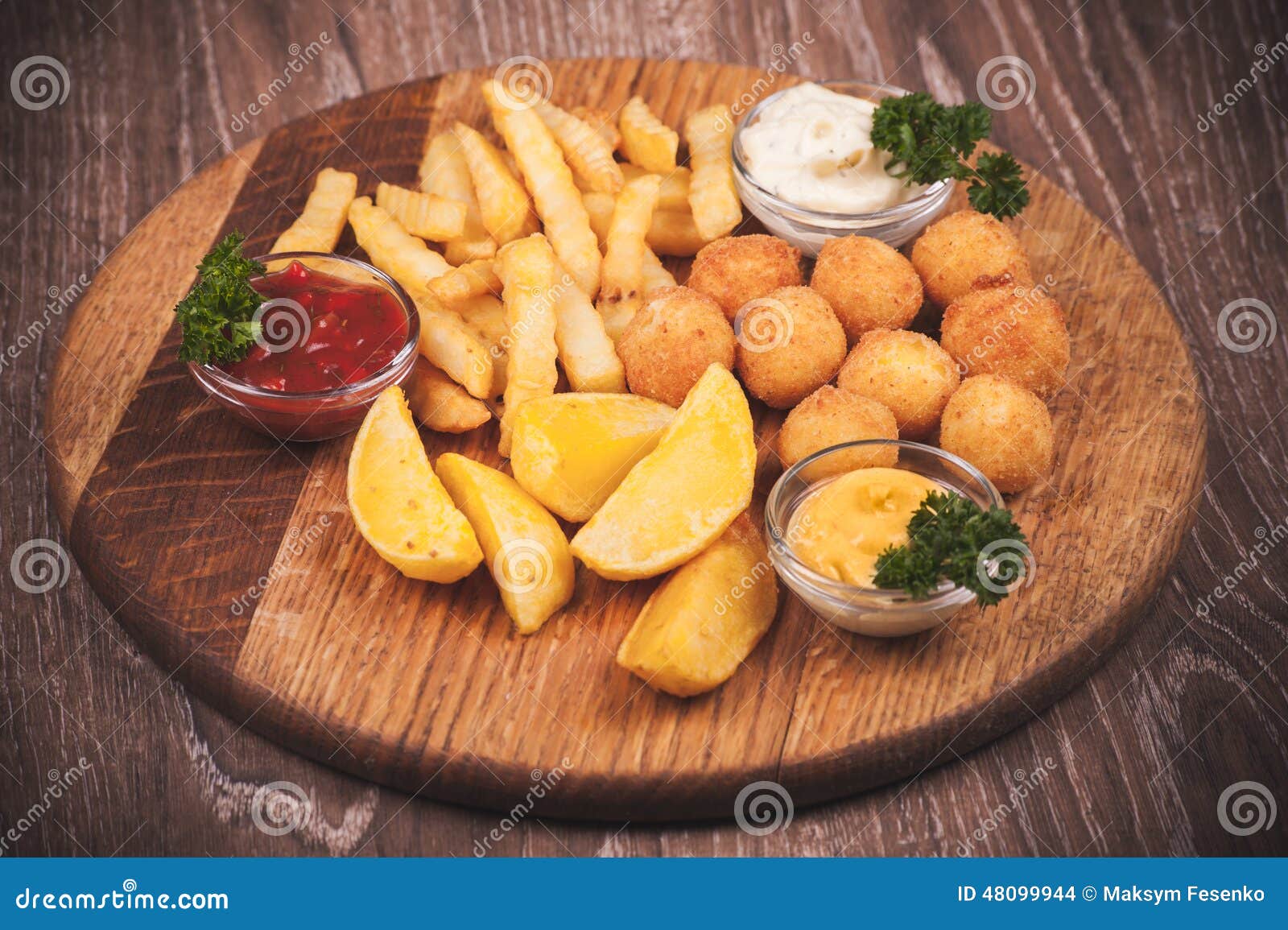 Fried Potato Platter with Dips Stock Photo - Image of meal, french ...