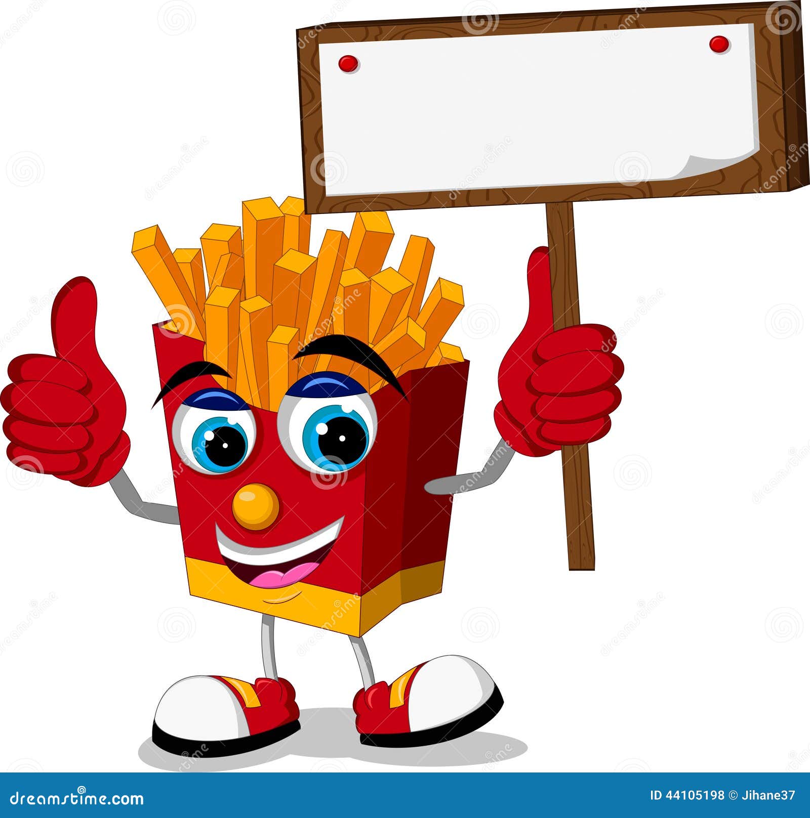 Fried Potatoes Cartoon Thumb Up with Blank Board Stock Illustration ...