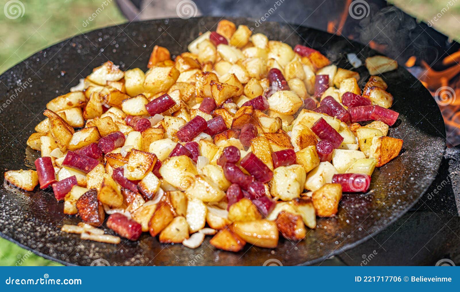 Fried Potatoes on a Fire or Grill. Stock Photo - Image of fried, yellow ...