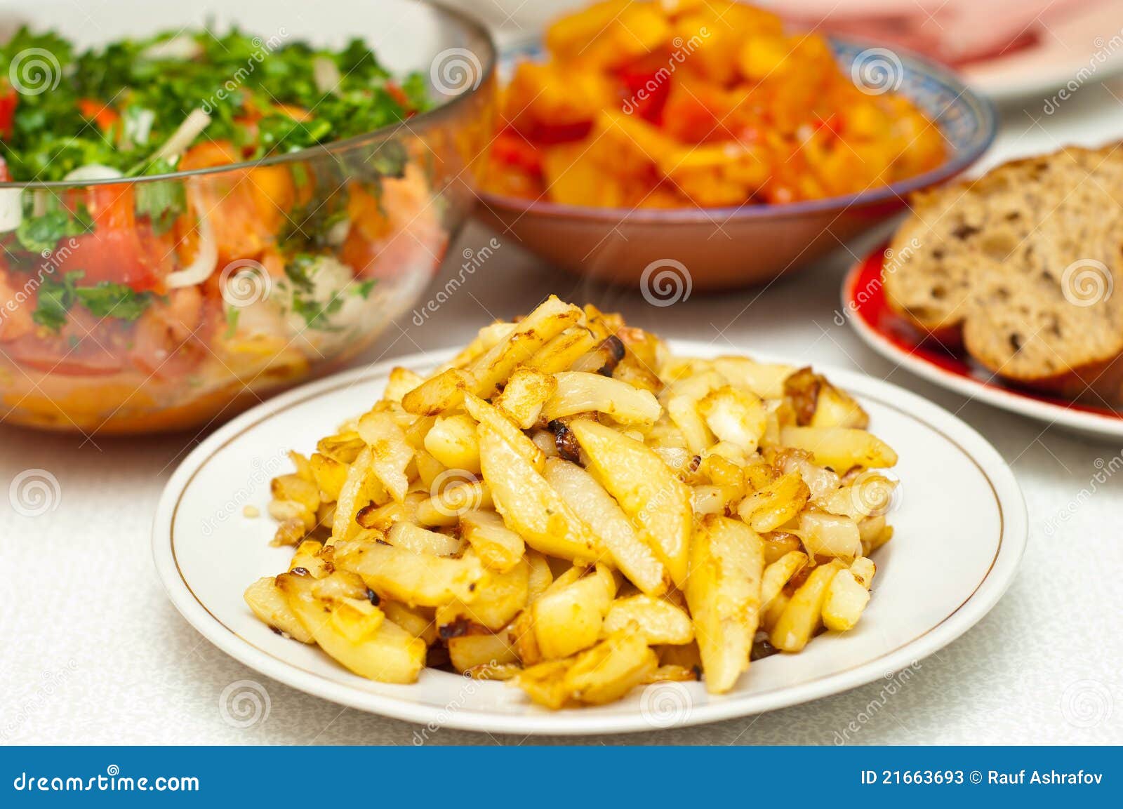 Fried potatoes on a table stock image. Image of roasted - 21663693