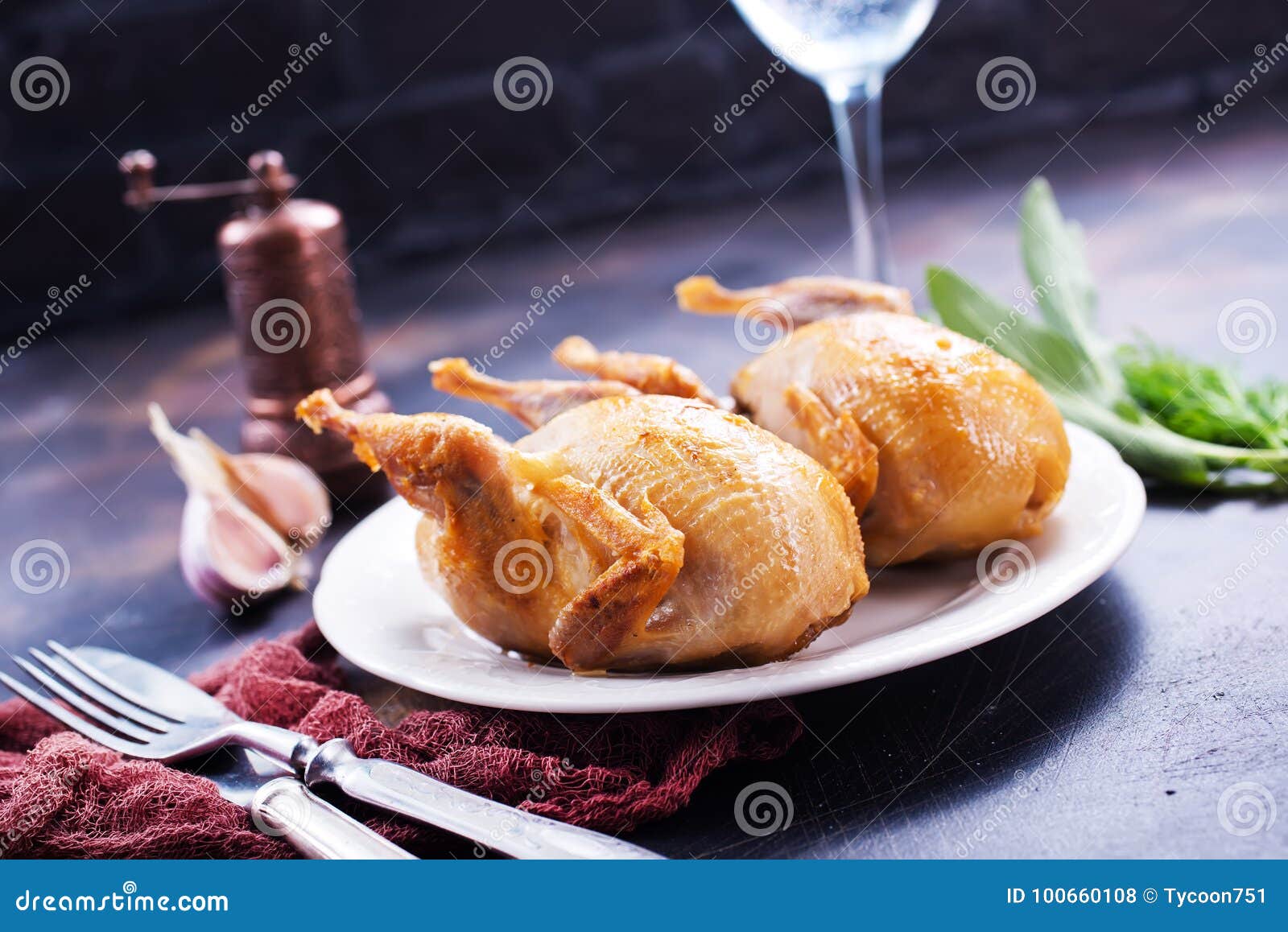 Fried quail stock photo. Image of meal, lunch, fresh - 100660108