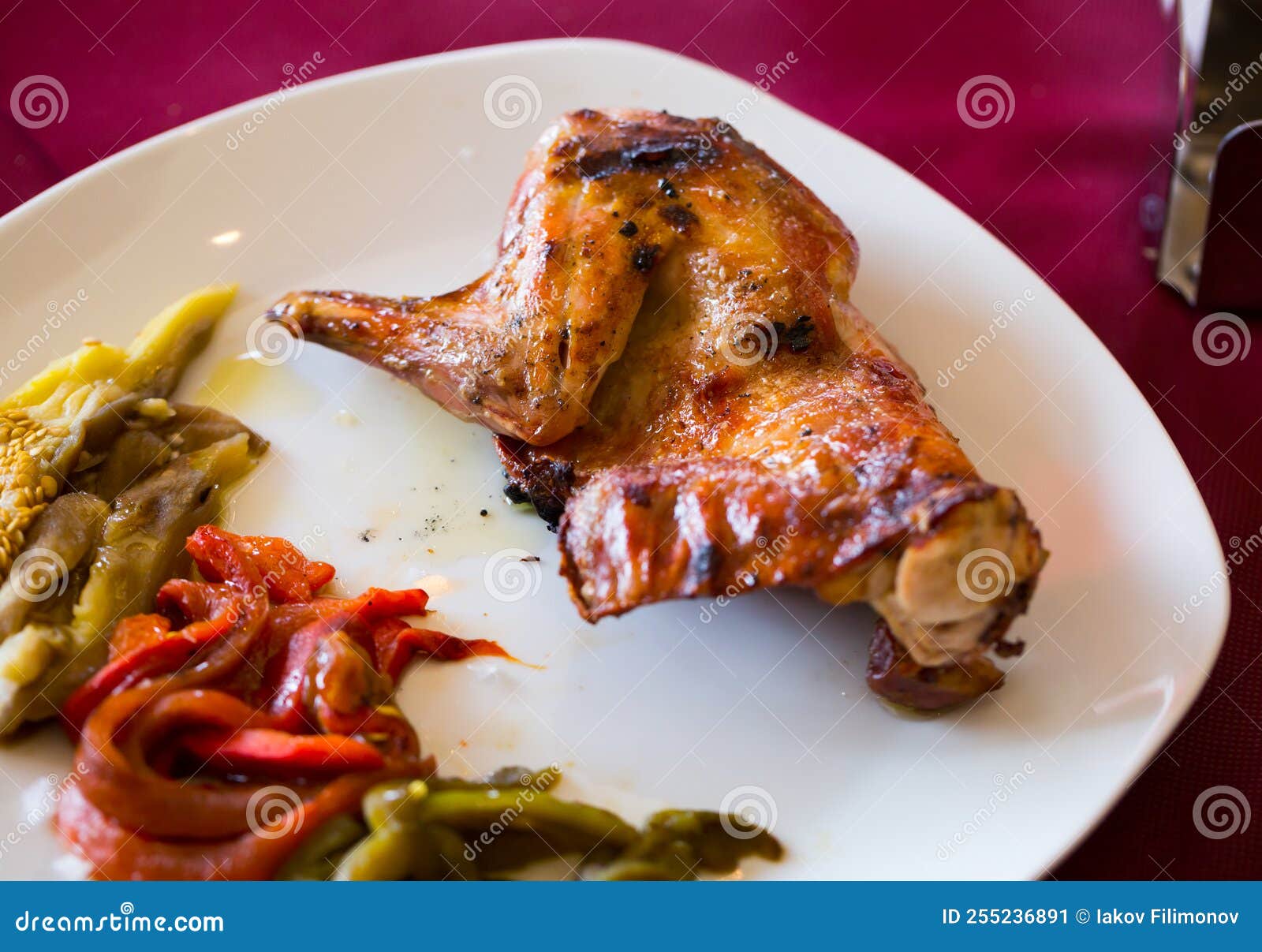 Fried Rabbit, Served with Vegetables at Plate, Dish of Spanish Cuisine ...