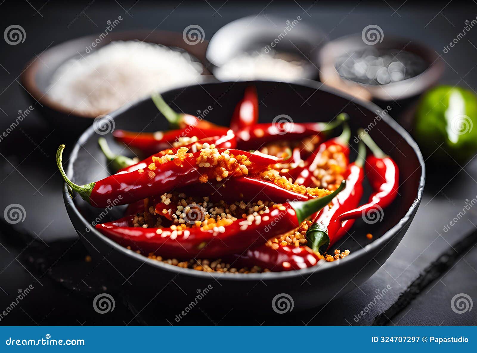 Fried Red Chilli on Black Background and Fire Stock Image - Image of ...