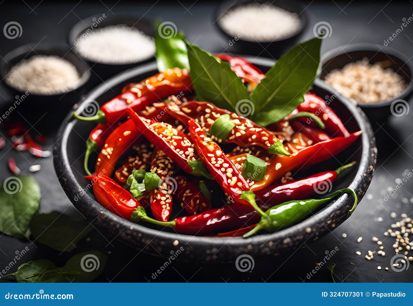 Fried Red Chilli on Black Background and Fire Stock Image - Image of ...