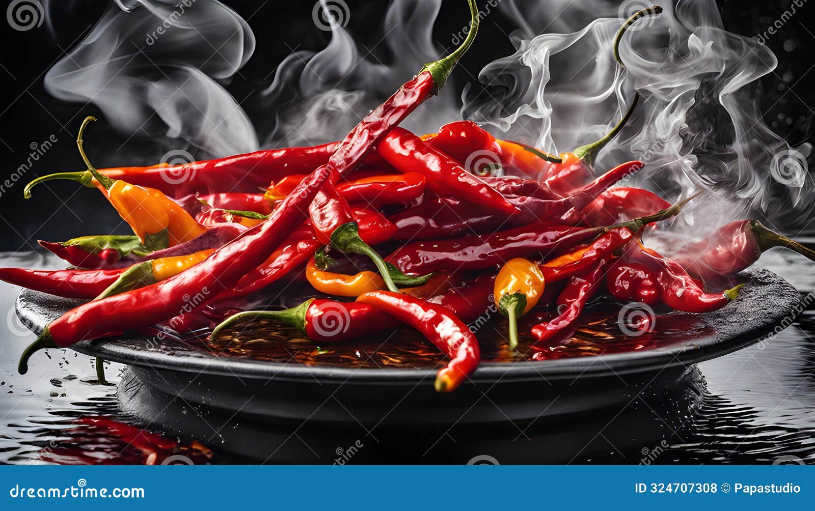 Fried Red Chilli on Black Background and Fire Stock Photo - Image of ...