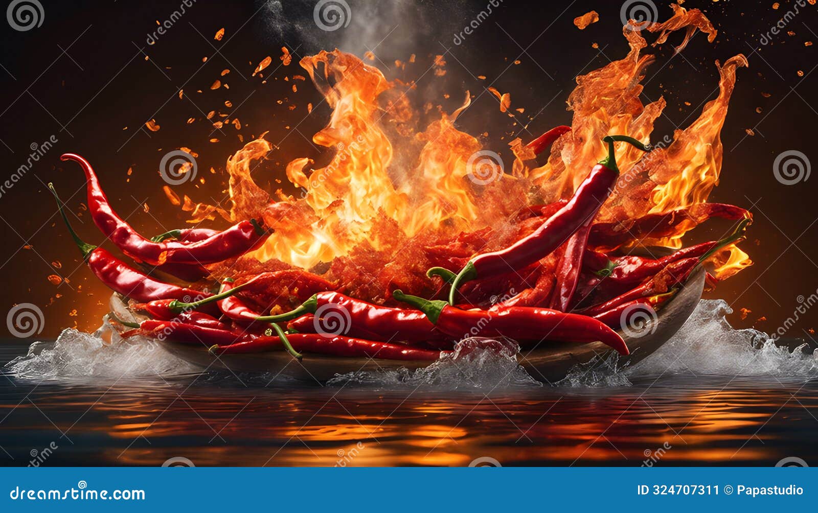 Fried Red Chilli on Black Background and Fire Stock Image - Image of ...
