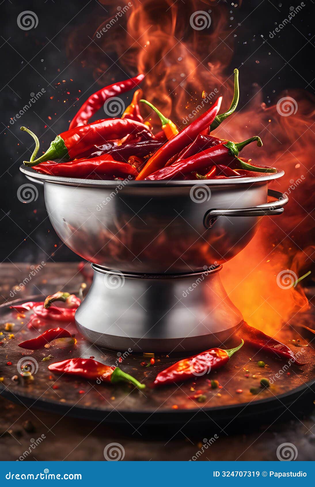 Fried Red Chilli on Black Background and Fire Stock Image - Image of ...