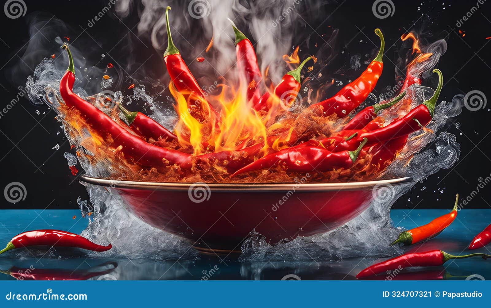 Fried Red Chilli on Black Background and Fire Stock Image - Image of ...