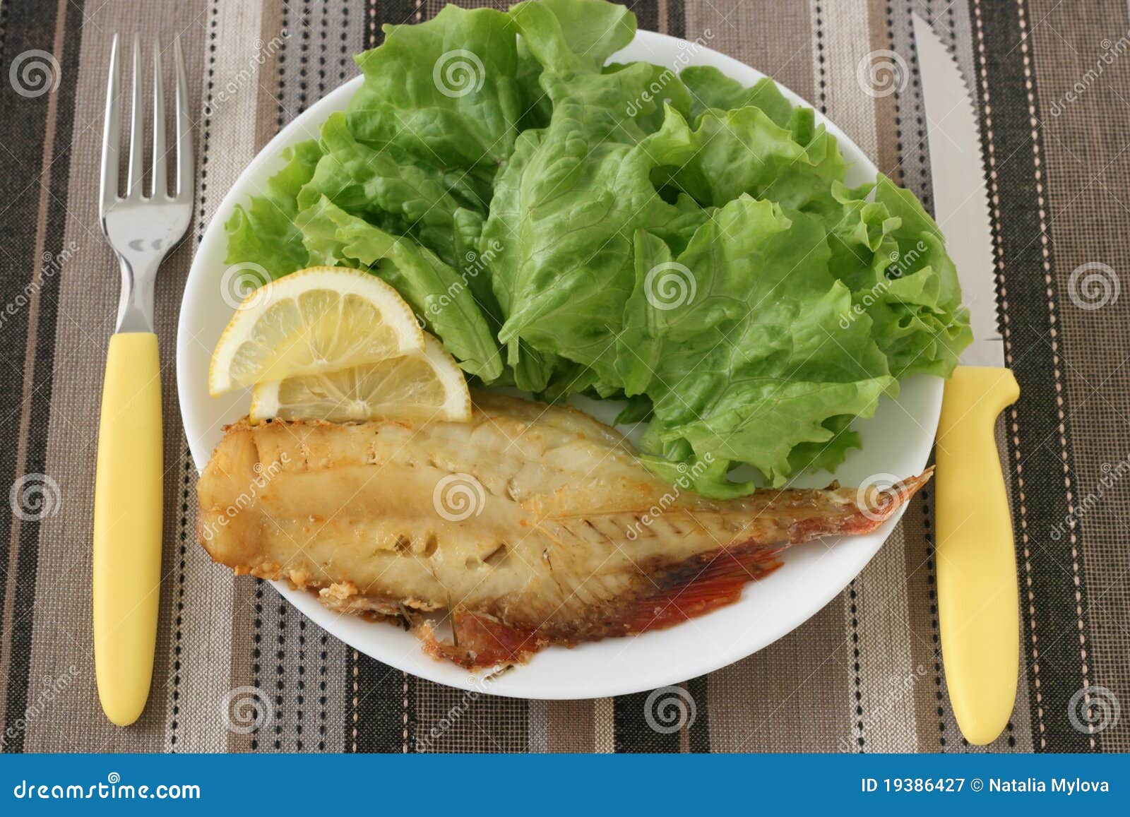 Fried red-fish with salad stock image. Image of lunch - 19386427