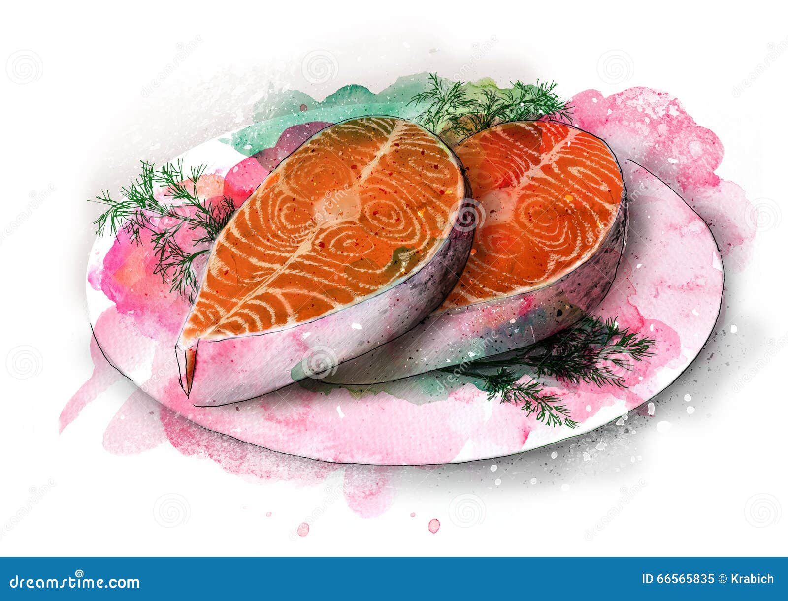 Fried Red Fish Steak on Plate Sketch Stock Illustration - Illustration ...