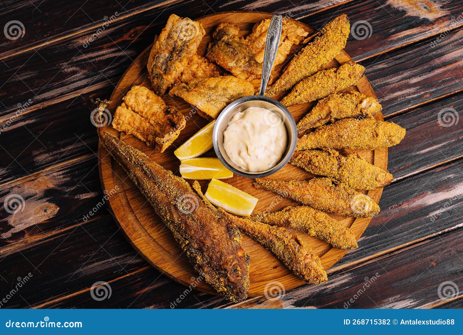 Fried Red Mullet Fish on Wooden Board Stock Photo - Image of shop ...