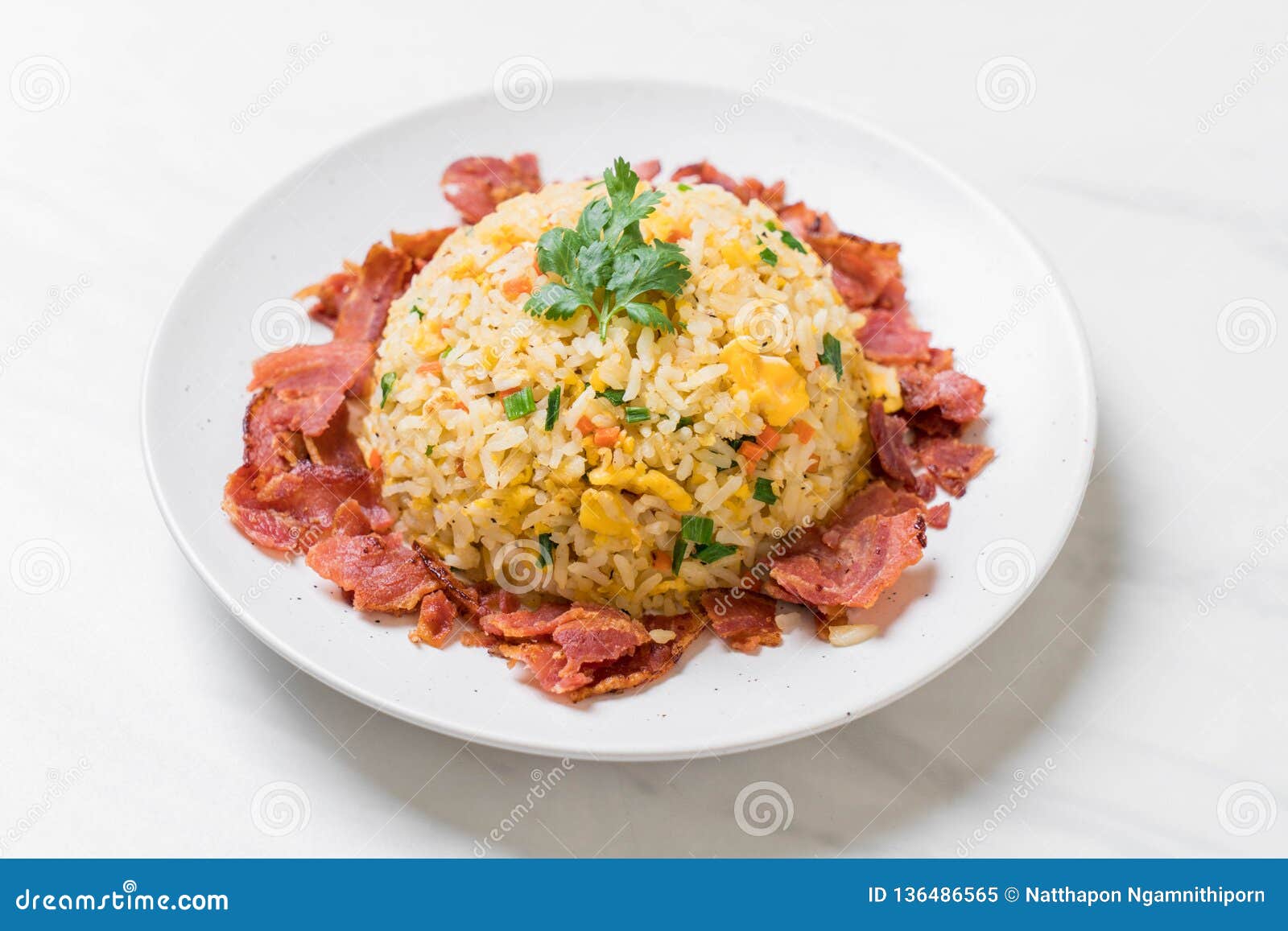 Fried rice with bacon stock image. Image of chinese - 136486565