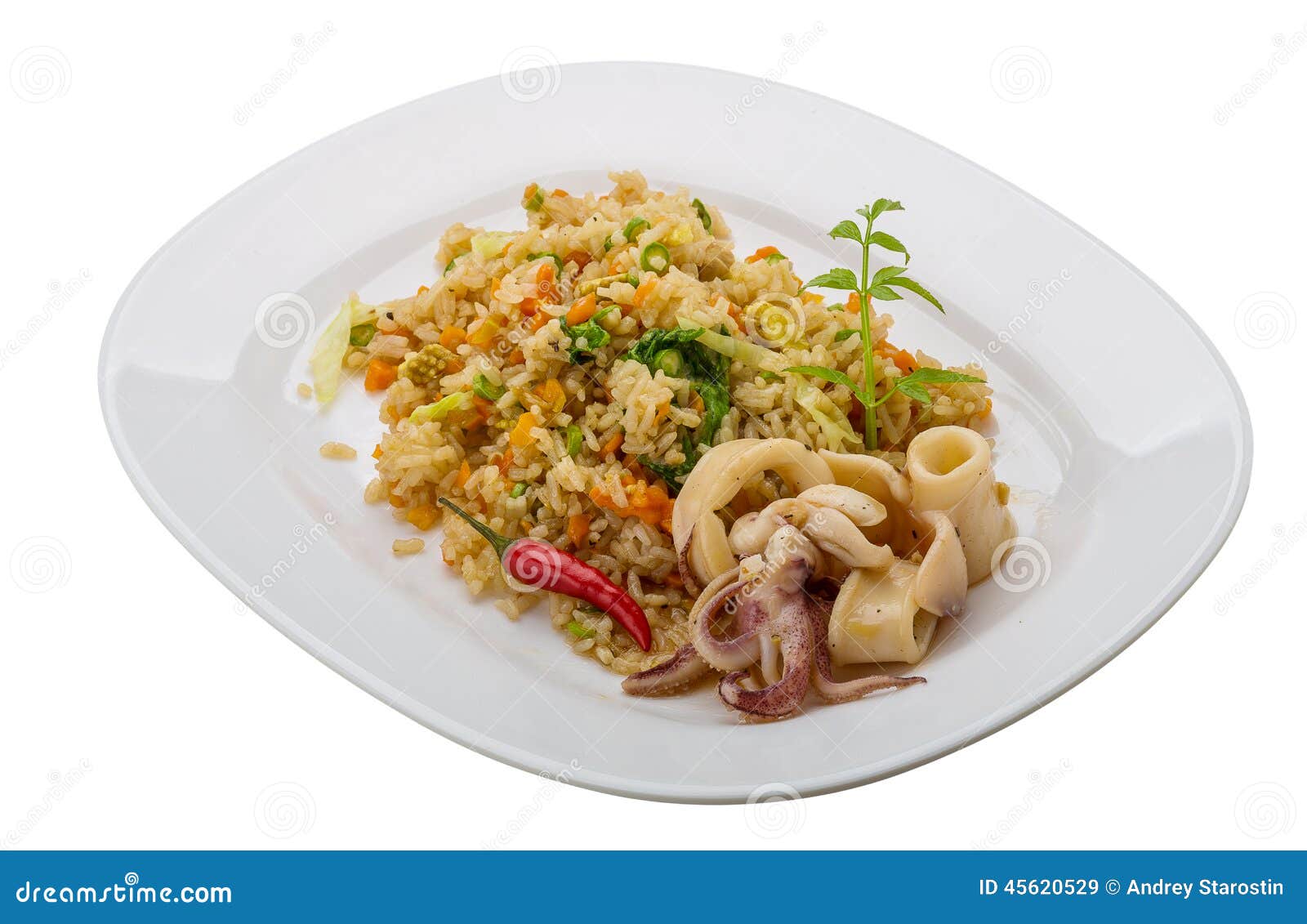 Fried rice with calamari stock image. Image of horizontal - 45620529
