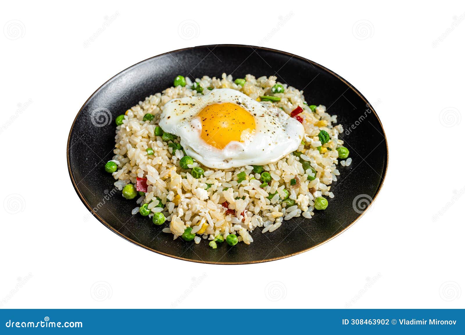Fried Rice with Chicken, Egg and Vegetables in a Plate. Isolated on ...