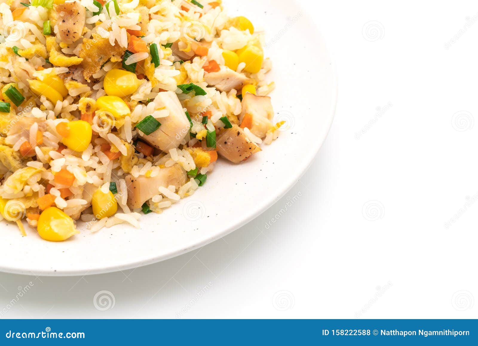 Fried rice with chicken stock photo. Image of isolated - 158222588