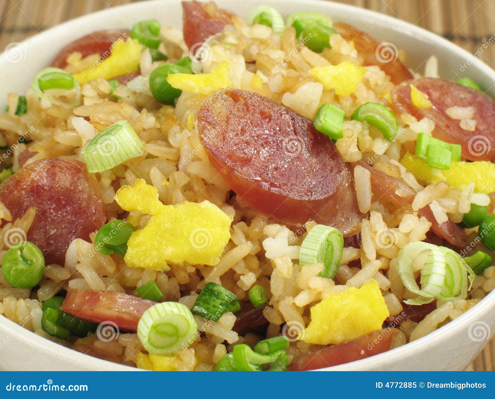 Fried Rice and Chinese Sausage Stock Image - Image of stir, scallions ...