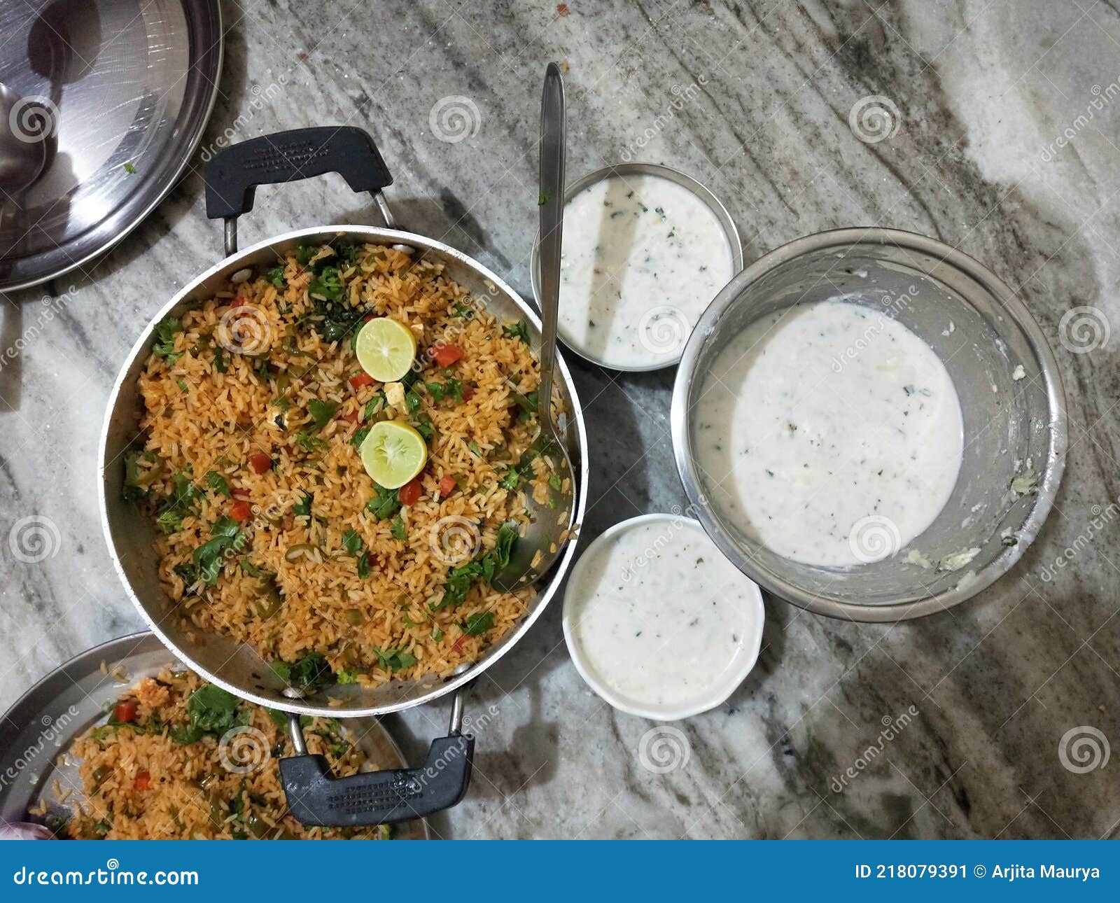 Fried Rice with Cucumber Raita Stock Image - Image of rice, ricewith ...