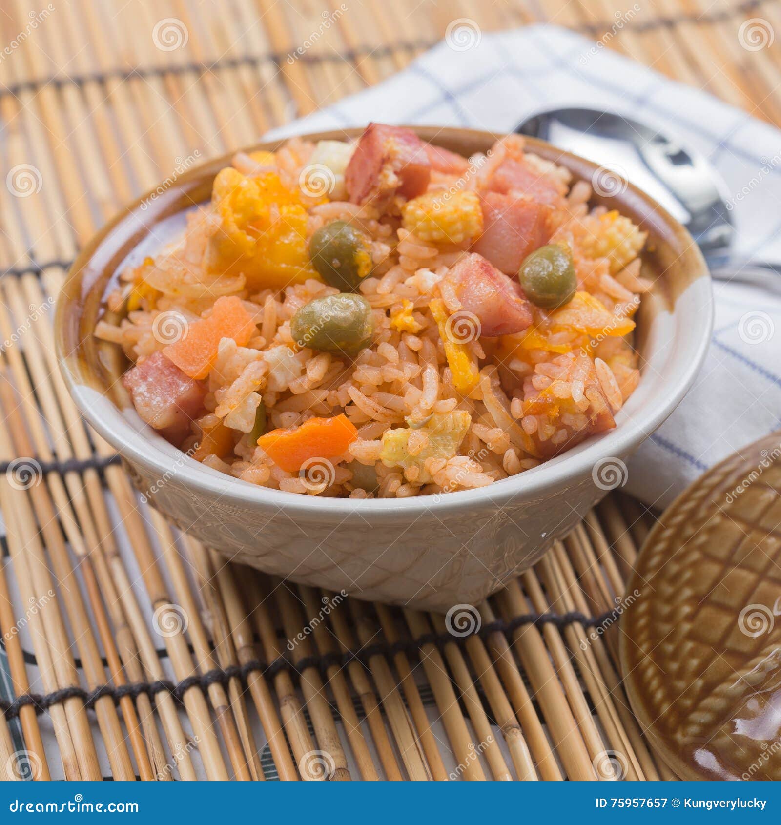 Fried rice in cup stock image. Image of ingredient, green - 75957657