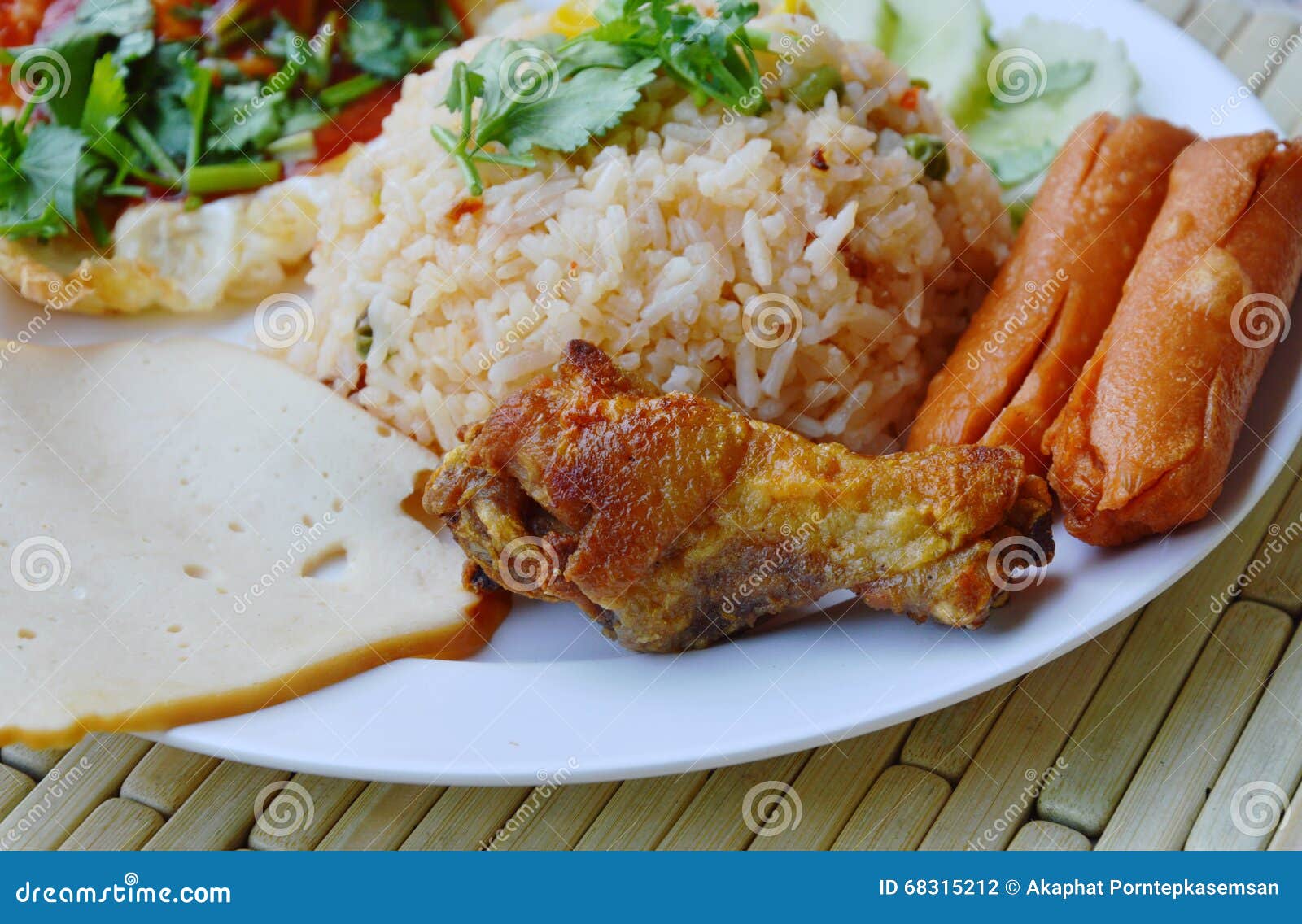 Fried Rice Eat with Sausage Chicken Bologna and Egg Stock Photo - Image ...