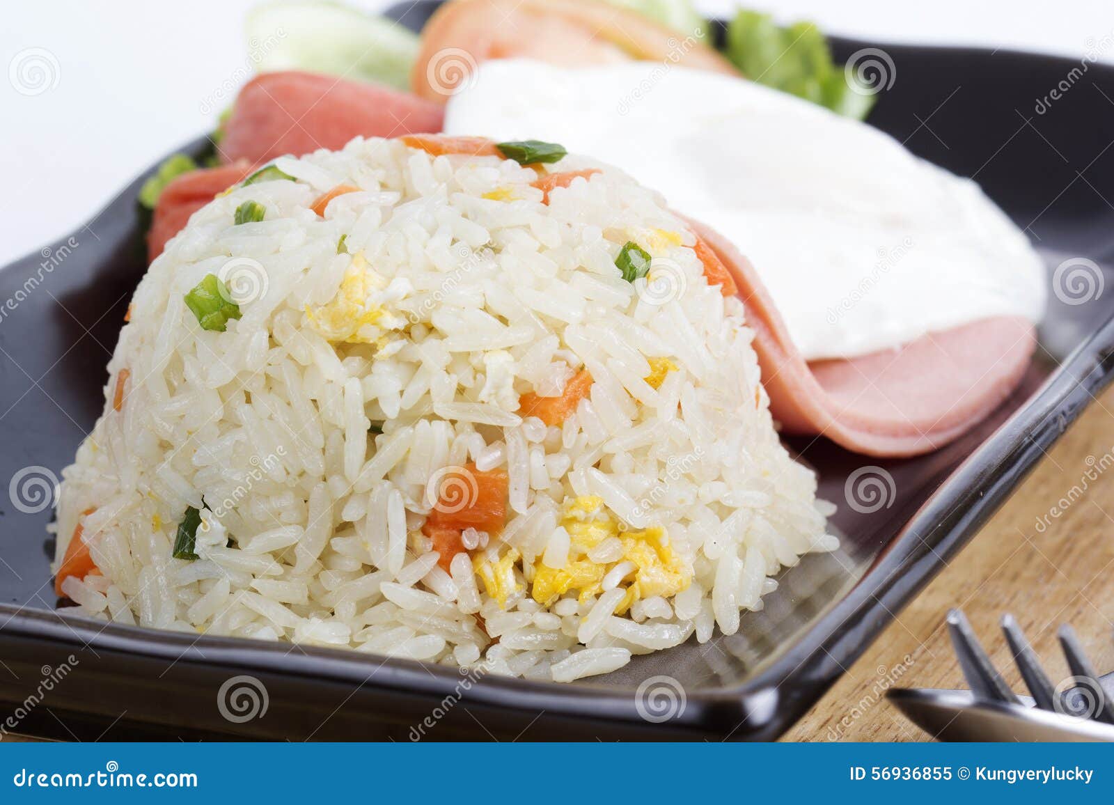 Fried Rice with Egg Ham and Sausage Stock Image - Image of dish, plate ...