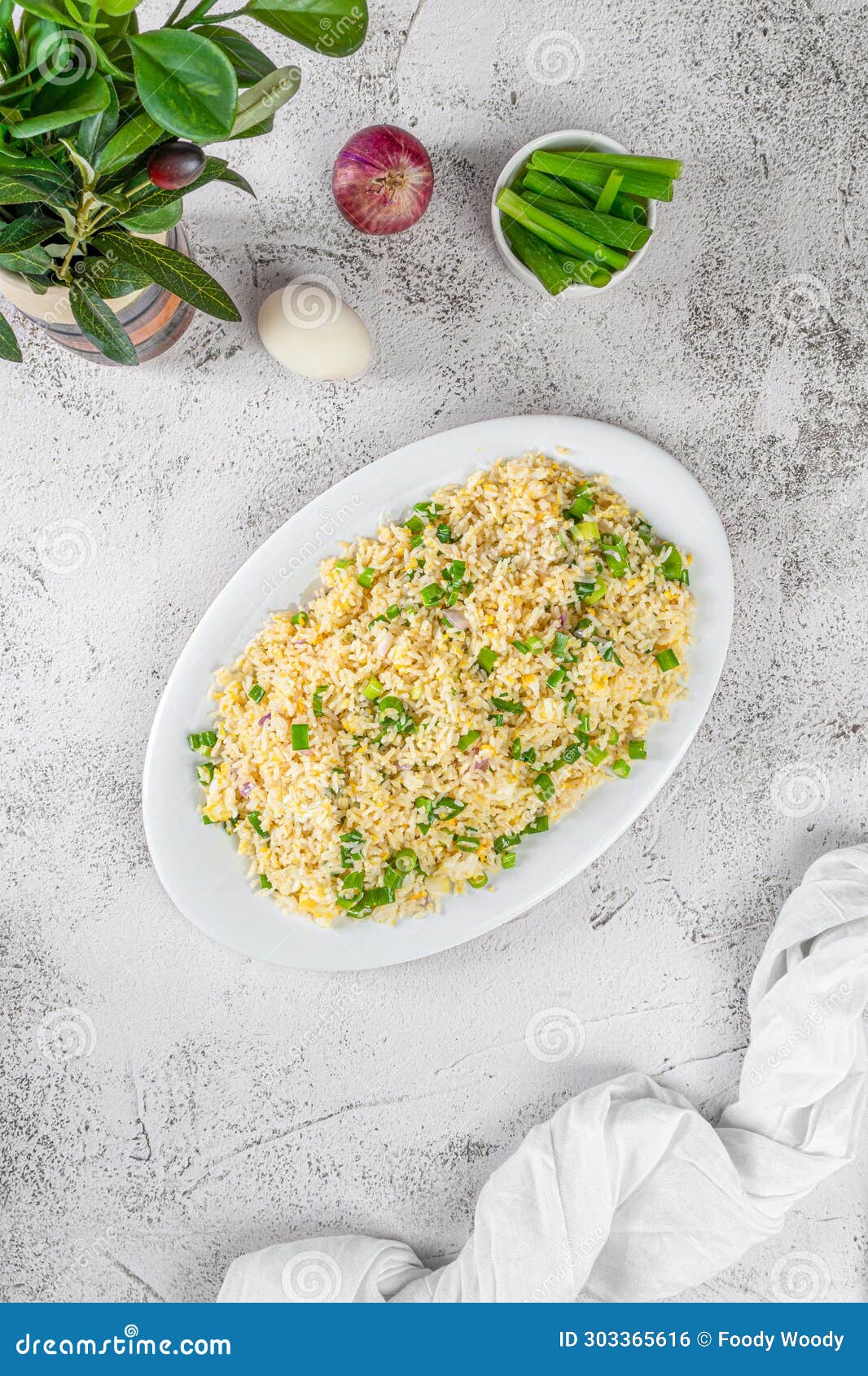 Fried Rice with Egg Scallions Stock Photo - Image of traditional ...