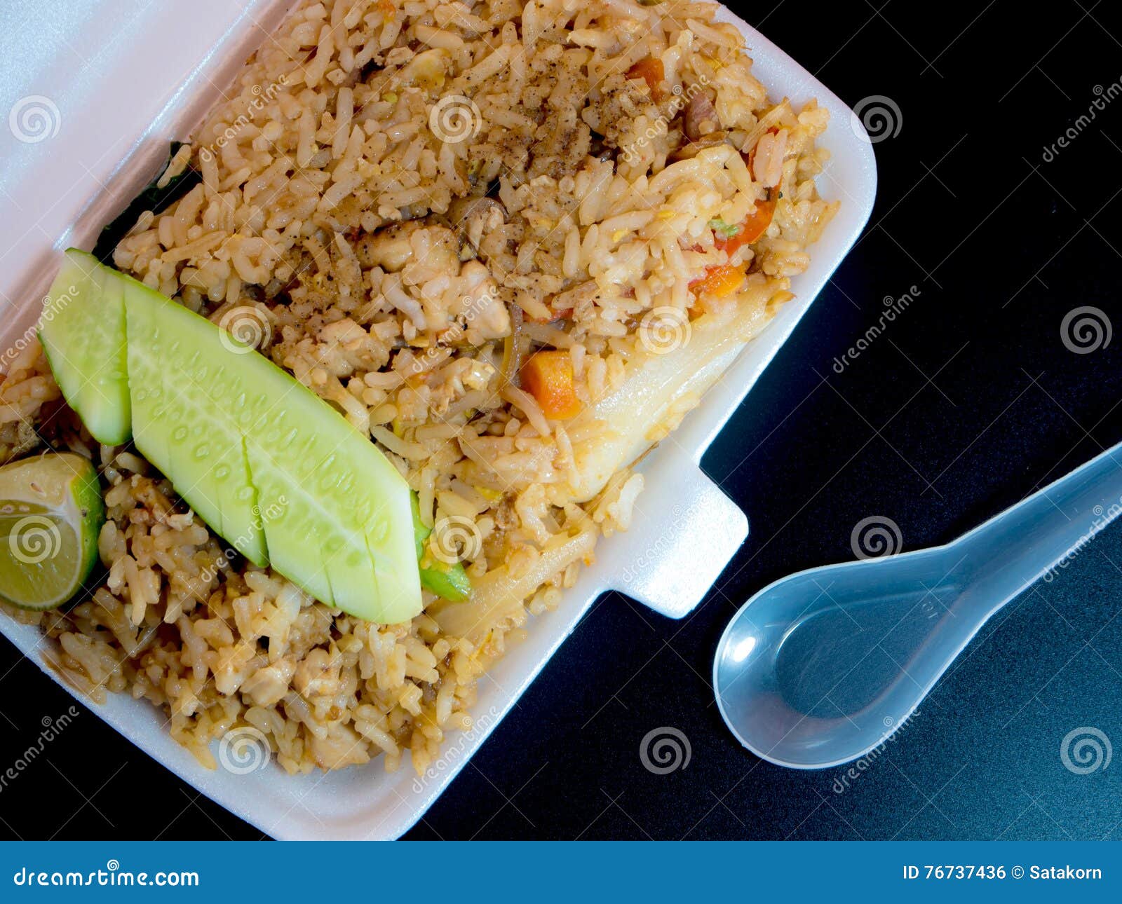 Fried rice in foam box stock photo. Image of fried, chicken - 76737436