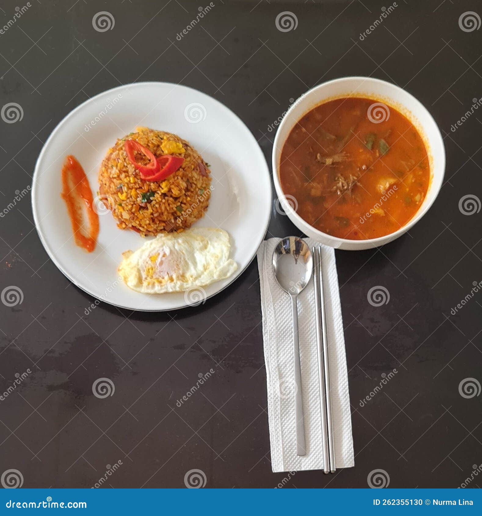 Fried Rice Food Lunch with Kimchi Soup Stock Photo - Image of baking ...