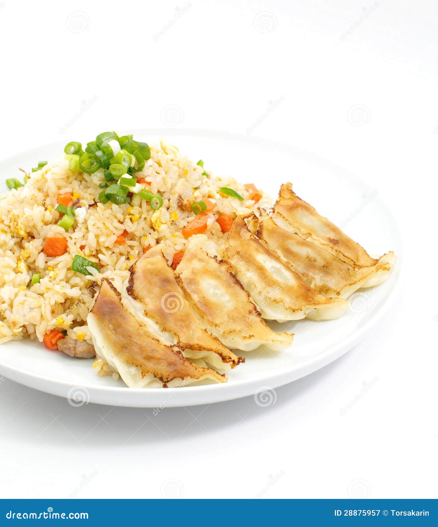 Fried Rice with Fried Dumplings Set Stock Image - Image of scallion ...